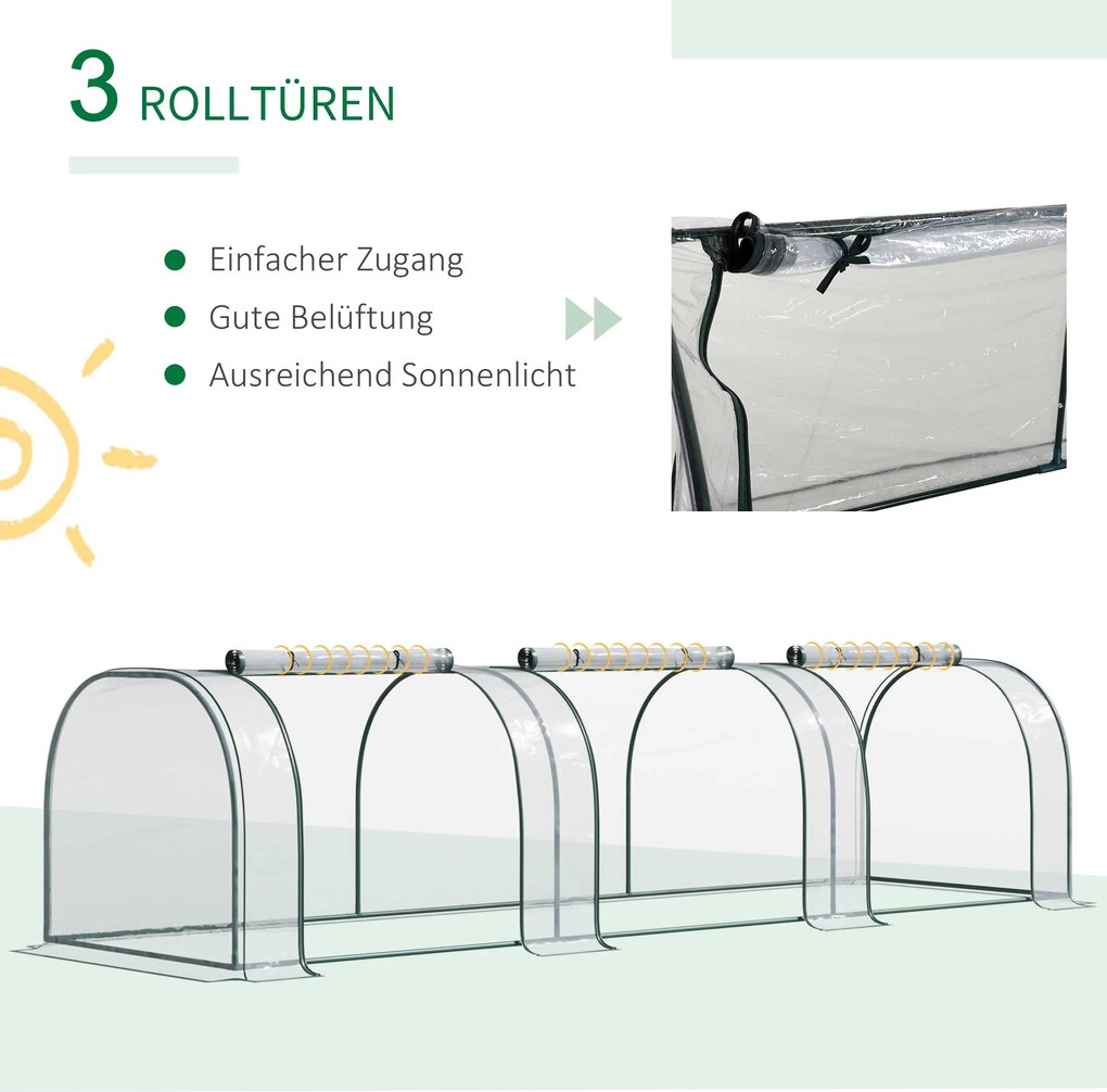 Fóliový skleník Outsunny Skleník s dveřmi 350 x 100 x 80 cm, průhledné PVC pro pěstování rostlin a chladicí rám, robustní ocelový rám, zelený | Aosom…