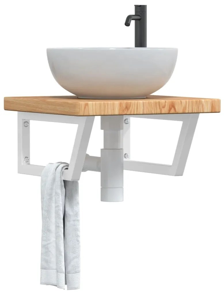 Deska pod umyvadlo nástěnná ocel a masivní dubové dřevo 3302410