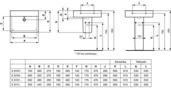 Ideal Standard Connect Umyvadlo 65x15,5x46 cm, bílá Ideal plus E8105MA