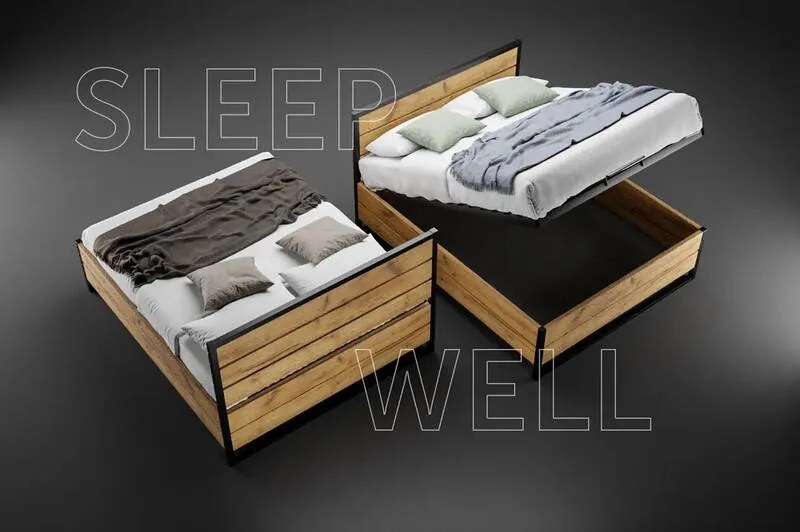 BMS Group Luxusní postel Loft - Dubové dřevo + ocelový rám 200x120