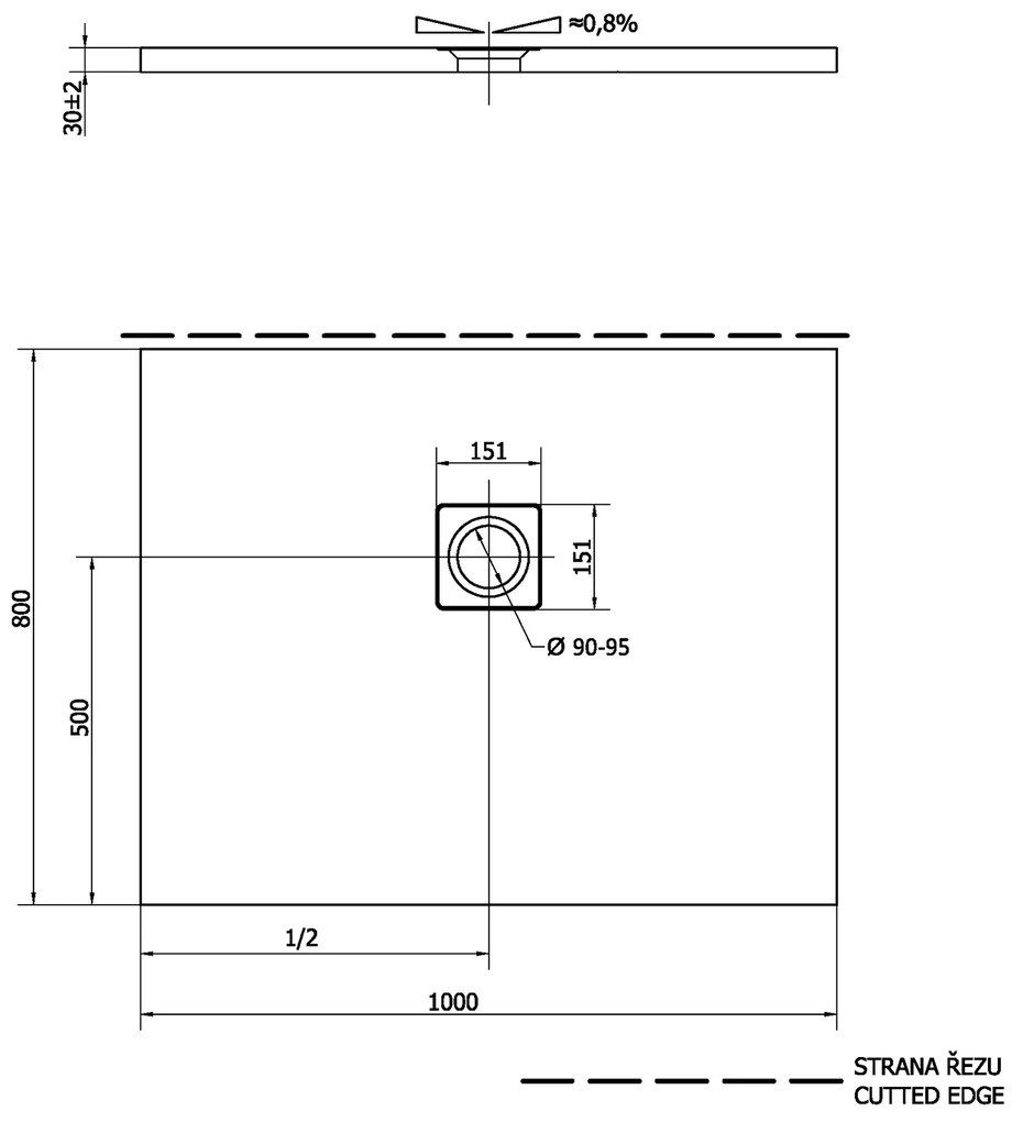 Polysan, FLEXIA sprchová vanička z litého mramoru s možností úpravy rozměru 100x80x3cm, 72926
