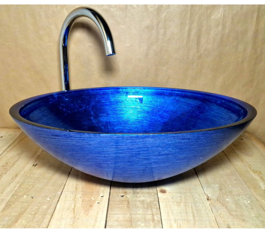 Light for home - Skleněné designové umyvadlo  "Blue Silver Elegance" U 004, Modrá, stříbrná