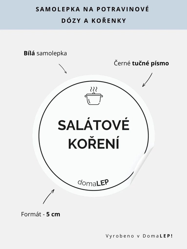 Samolepka na kořenky SALÁTOVÉ KOŘENÍ bílá 5 cm tučné písmo