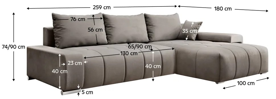 Kondela Univerzální sedací souprava, šedá, VEZAN ROH