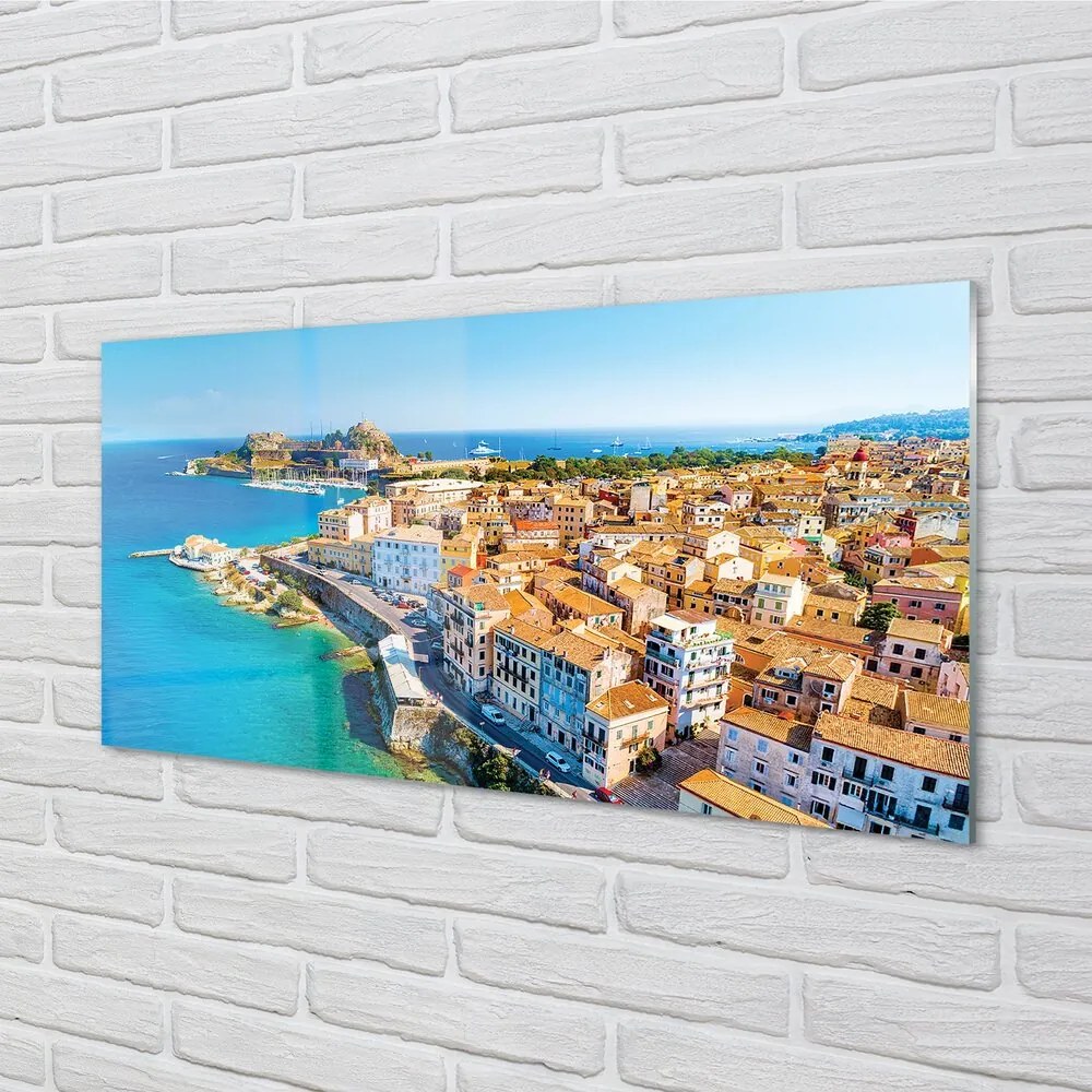 Obraz na skle Řecko Mořské pobřeží město 125x50 cm