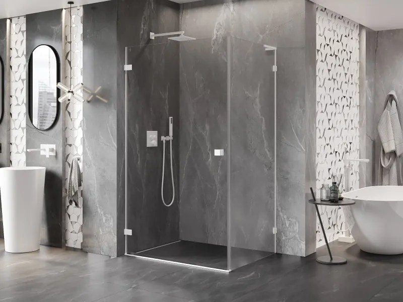 Mexen Lunar-B L, sklápěcí sprchový kout levý 90 x 70 cm, 8mm čiré sklo, bílý profil, 832L-090-070-20-00-L