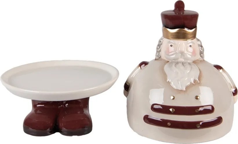 Béžový keramický podnos s poklopem Louskáček ChrisMs - Ø 17*25 cm