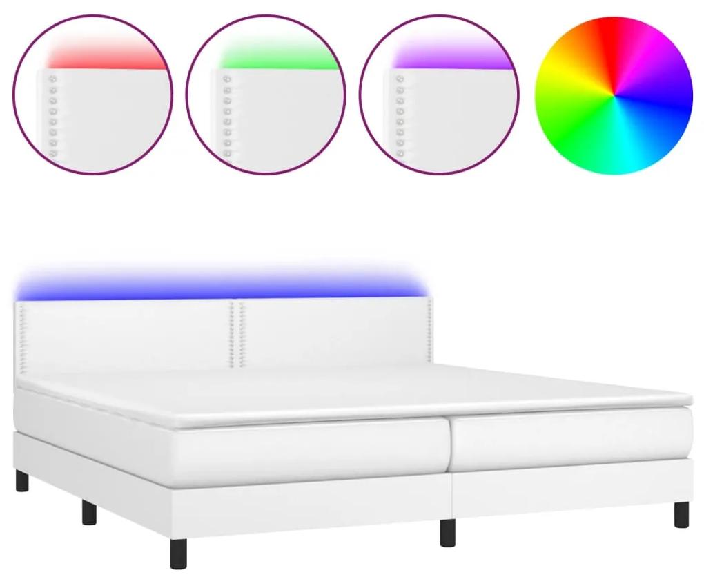 vidaXL Box spring postel s matrací a LED bílá 200x200 cm umělá kůže