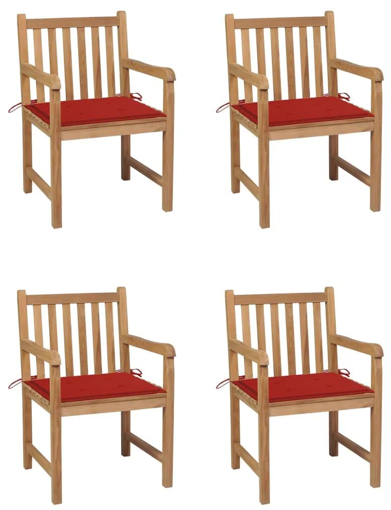 3073010 vidaXL Zahradní židle 4 ks červené podušky masivní teak