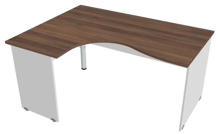 Stůl ergo pravý 160*120 cm - Hobis Gate GE 2005 P Dekor stolové desky: ořech, Dekor lamino podnože: bílá, Barva nohy: stříbrná