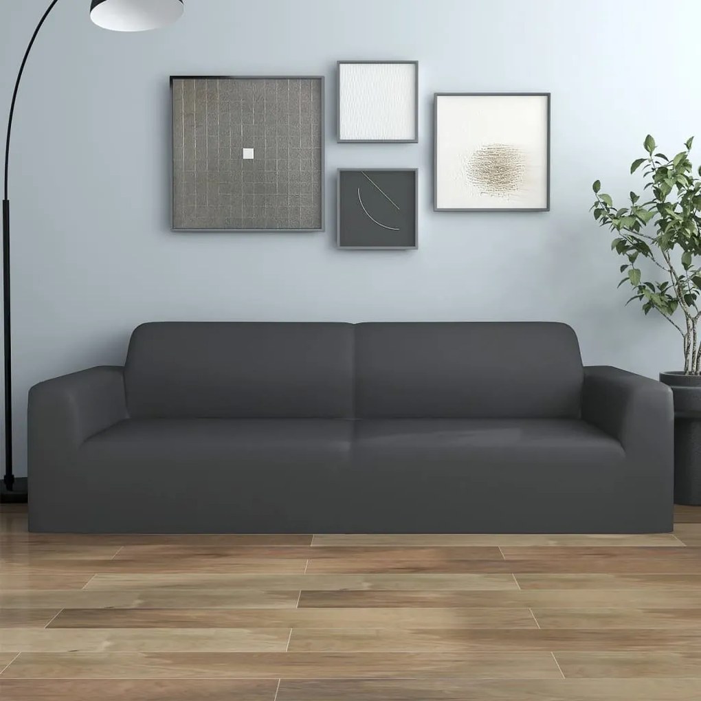 Strečový potah na 3místnou pohovku antracitový polyester žerzej 332938