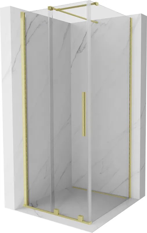Mexen Velar, sprchový kout s posuvnými dveřmi 110(dveře) x 110(stěna) cm, 8mm čiré sklo, zlatá matná, 871-110-110-01-55