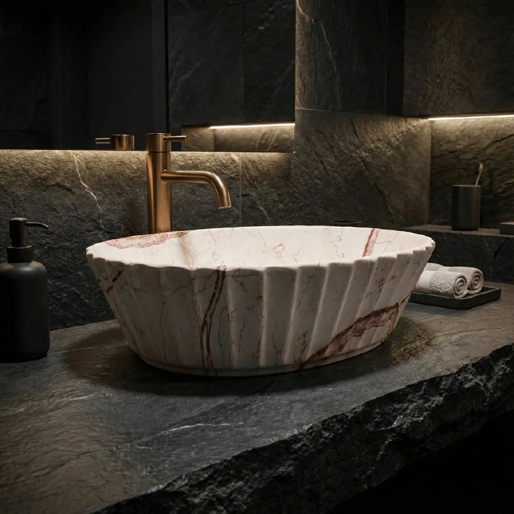 Rea Samanta Zen, umyvadlo na desku 500×380×135 mm, béžová imitace kamene matná, REA-U3532