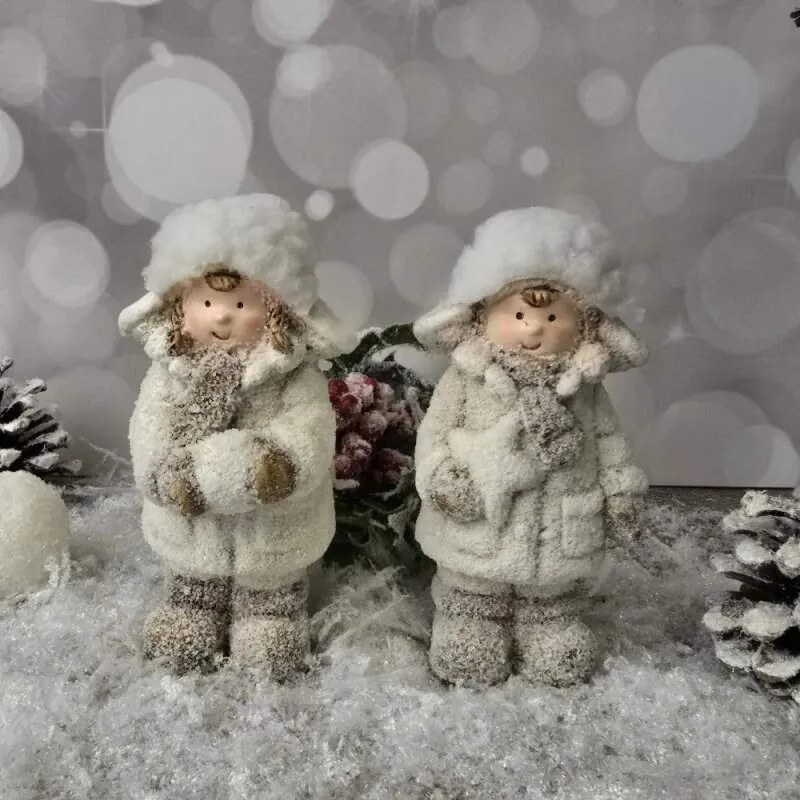 Figurky zimních dětí- zasněžené, sada 2 ks- 13 cm