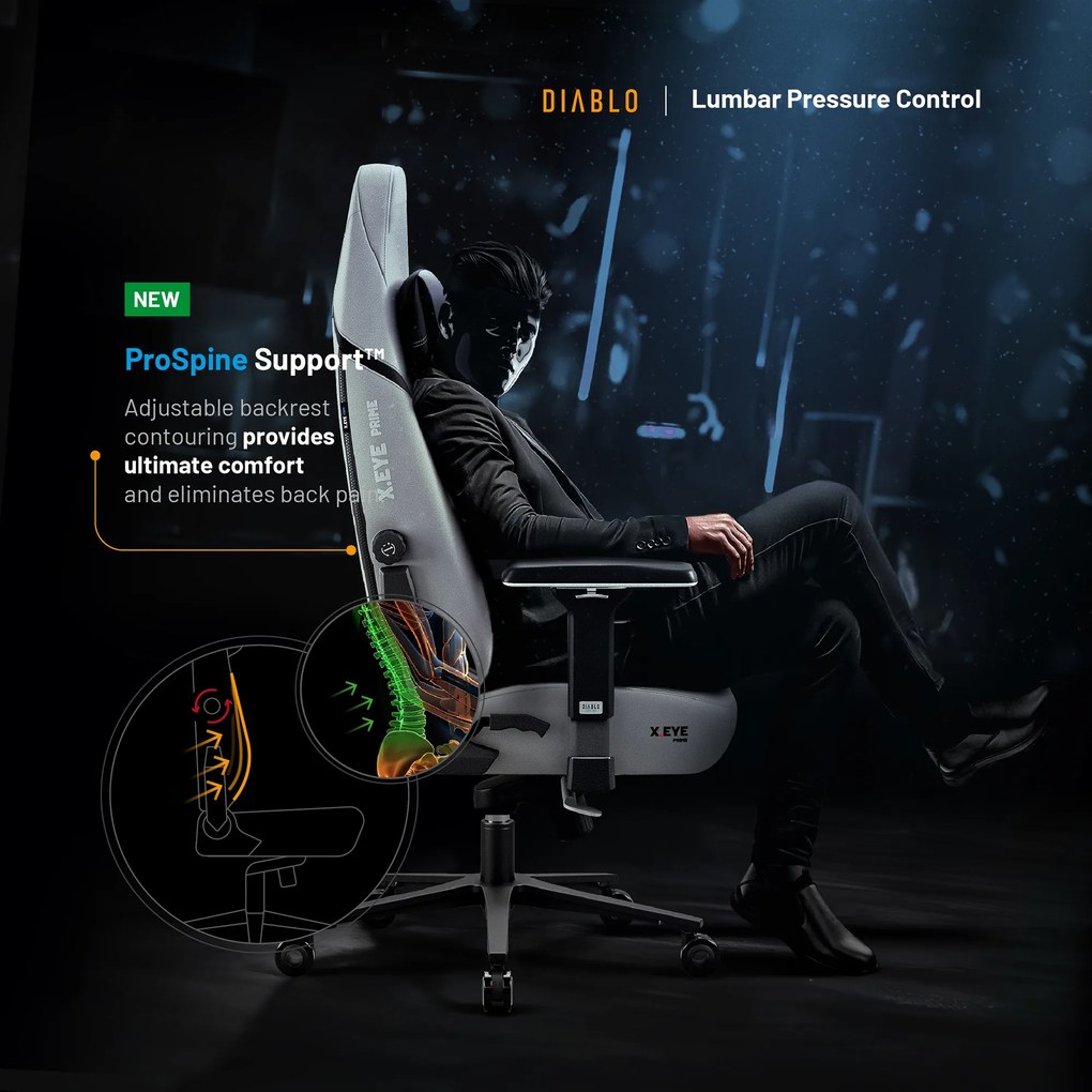 Herní křeslo Normal Size, šedý-černý: Diablo X-Eye Prime Nightwolf Moon