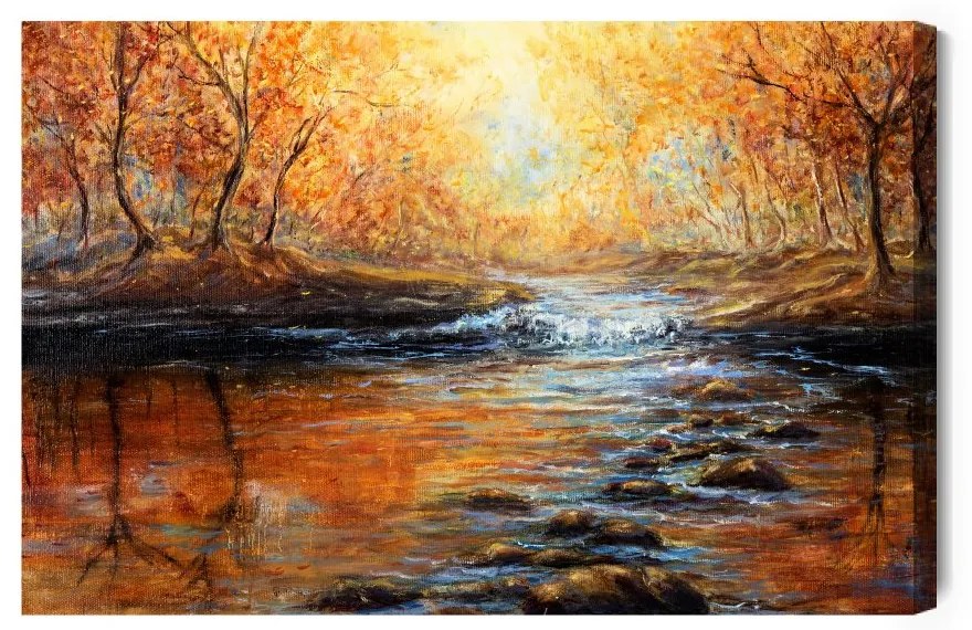 Obraz Řeka V Podzimním Lese Nedostatek Nedostatek Přírodní plátno 90x60