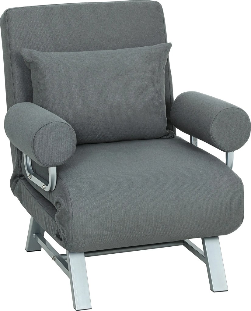 HOMCOM Rozkládací křeslo, čalouněné křeslo, přeměnitelné na postel pro hosty, ergonomické, tmavě šedé