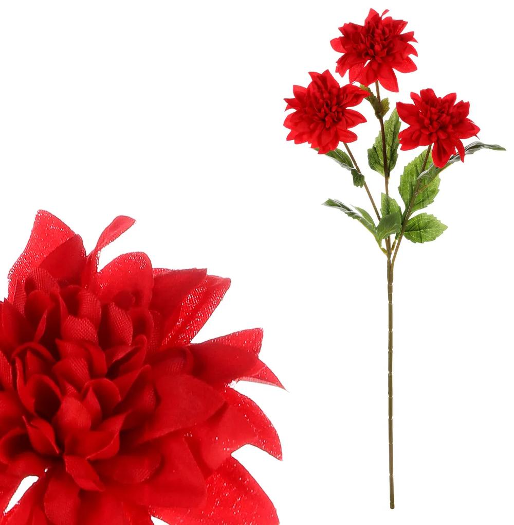 Jiřina na stonku, 3 květy v červené barvě KN6126-RED
