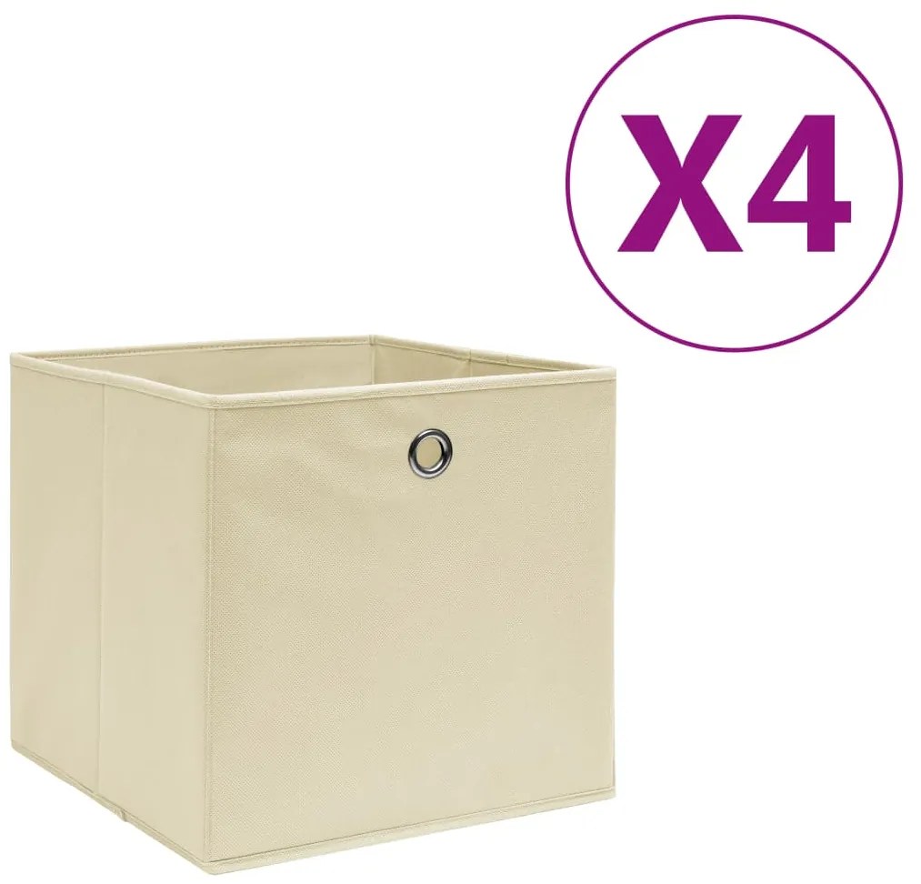 Úložné boxy 4 ks netkaná textilie 28 x 28 x 28 cm krémové 325215