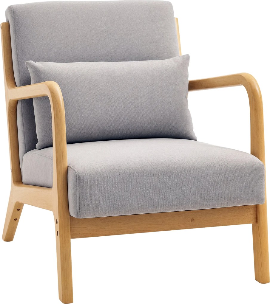HOMCOM Lounge Křeslo Nordic Křeslo Obývací Pokoj S Rukama Polštář a Rám z Kaučukovníku pro Ložnici Nosnost 120 kg 61x78x76 cm Šedé | Aosom