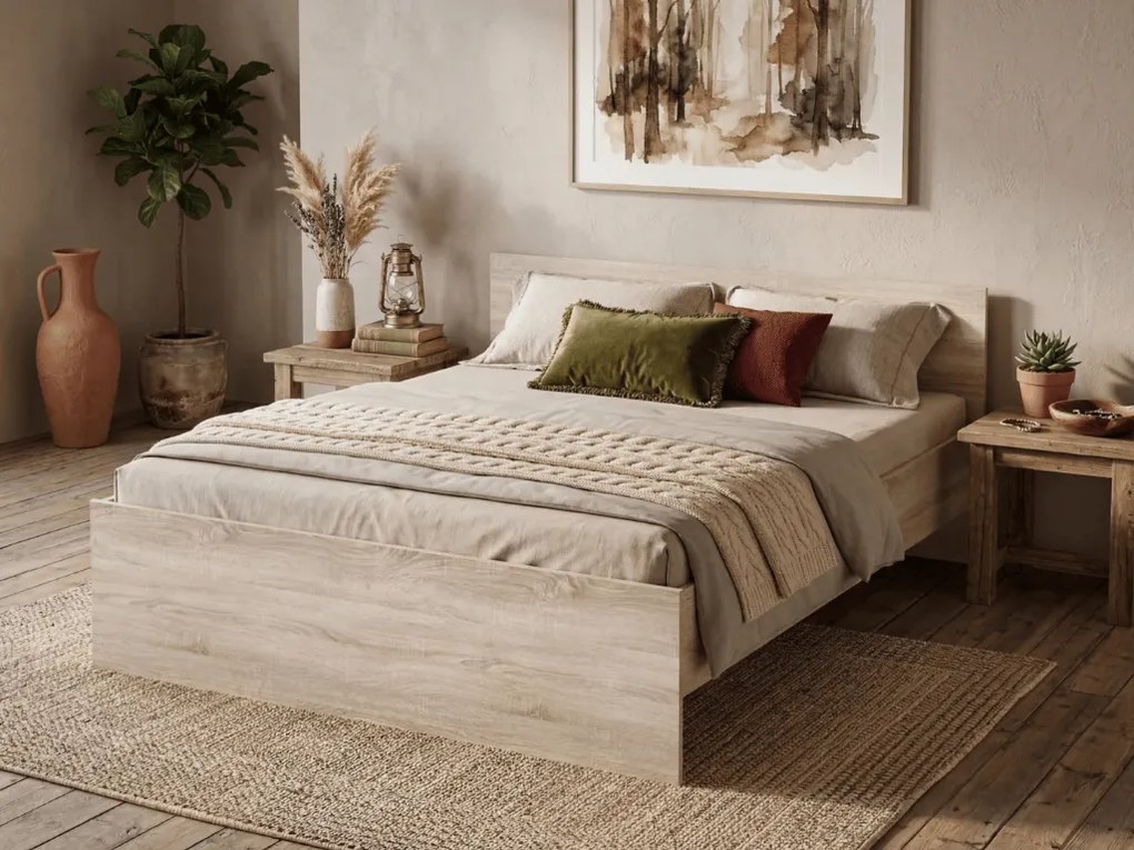 Postel ELISA 140 x 200 cm, dub sonoma Matrace: Matrace Coco Maxi 20 cm, Rošt: S laťkovým roštem