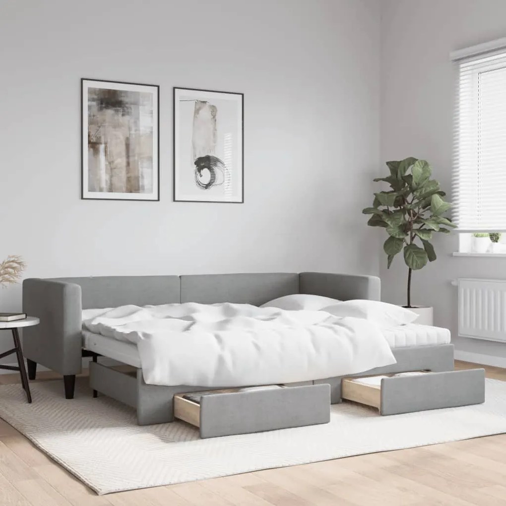 Válenda s přistýlkou a zásuvkami světle šedá 80 x 200 cm textil 3196627