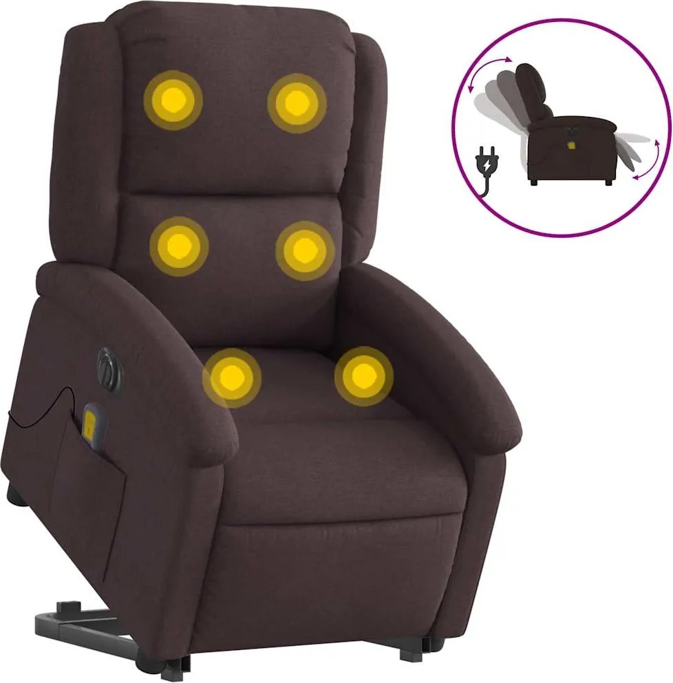 Elektrické zvedací masážní polohovací křeslo tmavě hnědé textil 3204205