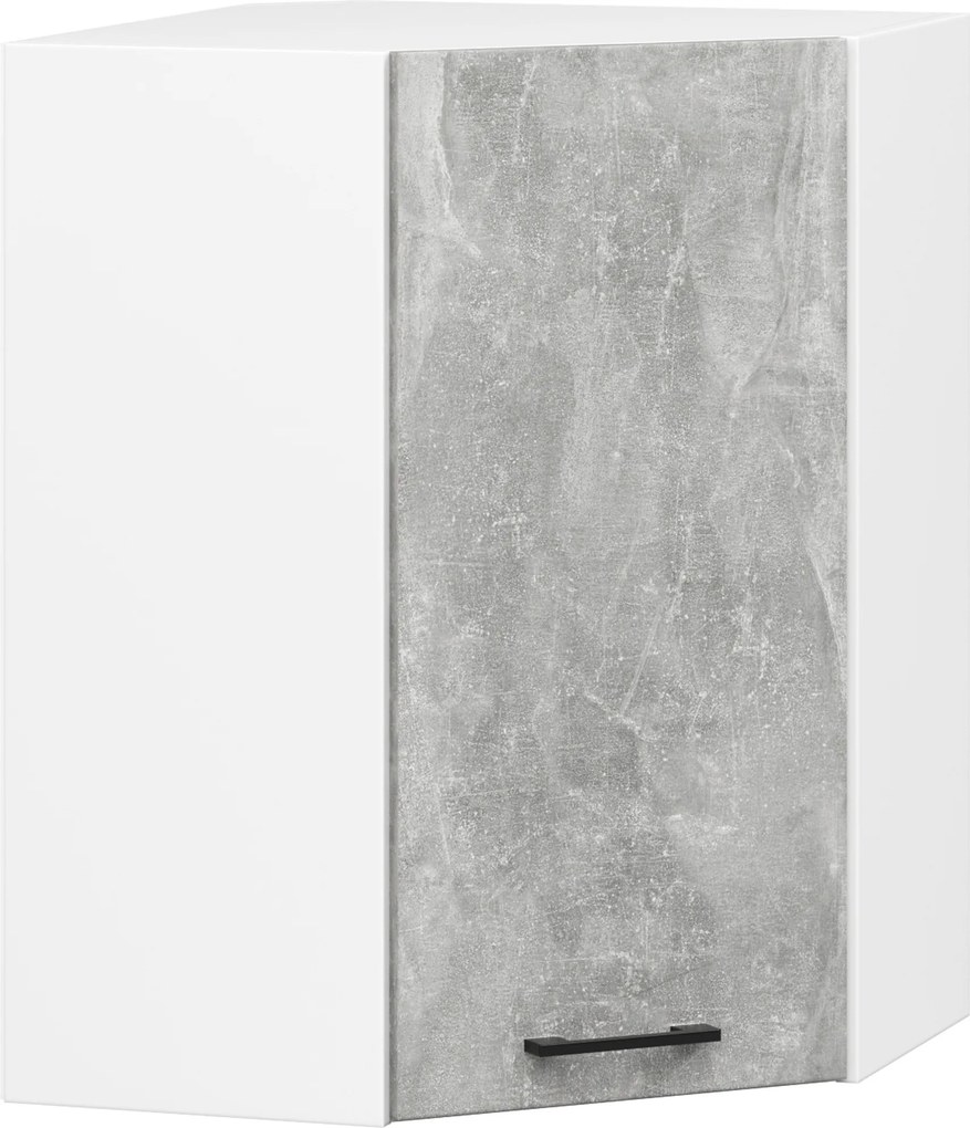Rohová závěsná kuchyňská skříňka Olivia W60/60 H720 bílá/beton