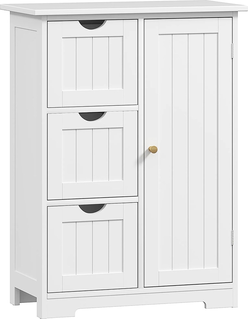 HOMCOM Úzká koupelnová skříňka se zásuvkou, nastavitelnými policemi a skříní, Toaletní skříňka do malé koupelny, 60 x 30 x 80 cm Bílá