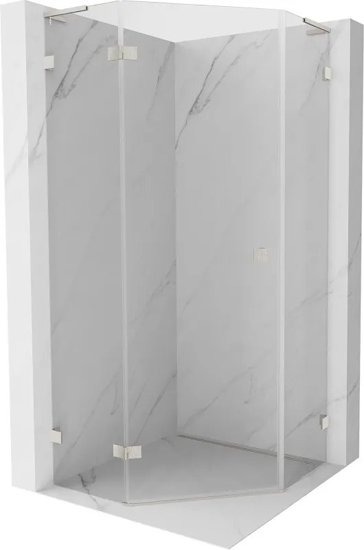 Mexen Lunar, L pětiúhelníkový sprchový kout naklápěcí doleva 100x100 cm, 8mm čiré sklo, ocelový profil, 831L-100L-100P-97-00-L