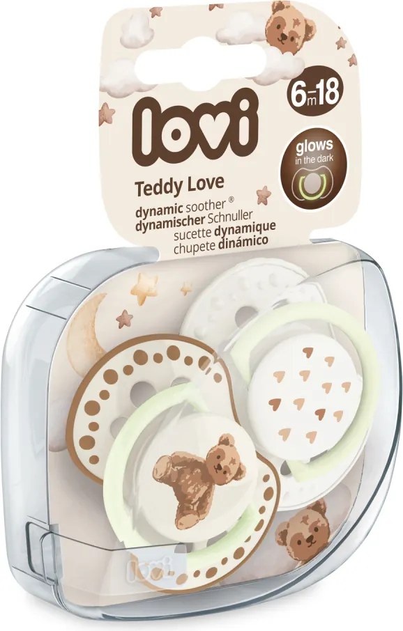 LOVI Dudlík svítící silikonový dynamický TEDDY LOVE 6-18m 2ks