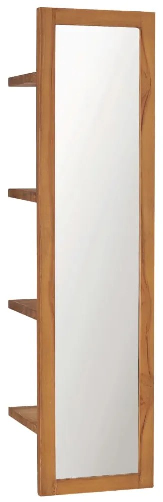 Nástěnné zrcadlo s poličkami 30 x 30 x 120 cm masivní teak 289070