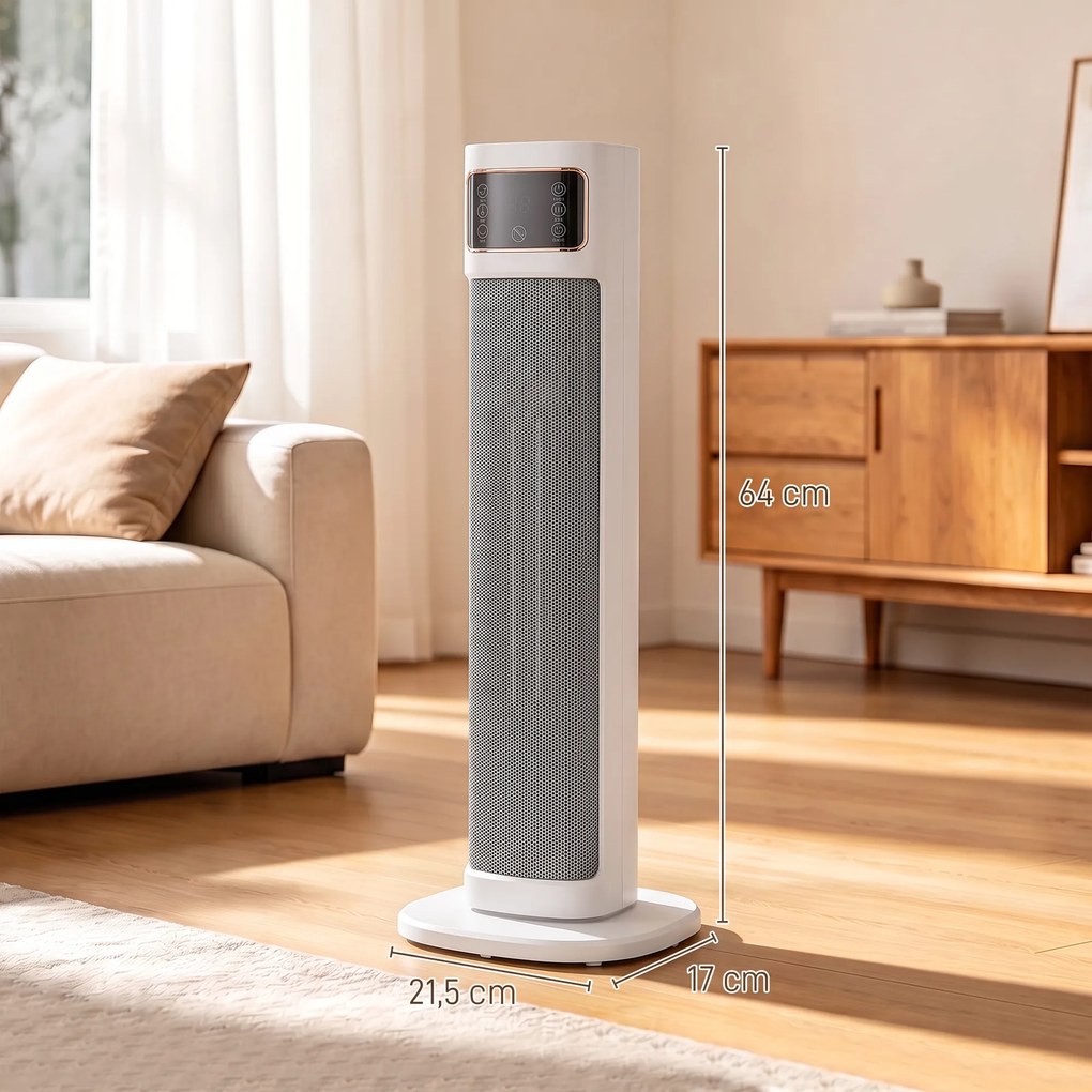 HOMCOM Keramický topný ventilátor, 2000 W, 4 režimy, termostat, dálkové ovládání, úsporný