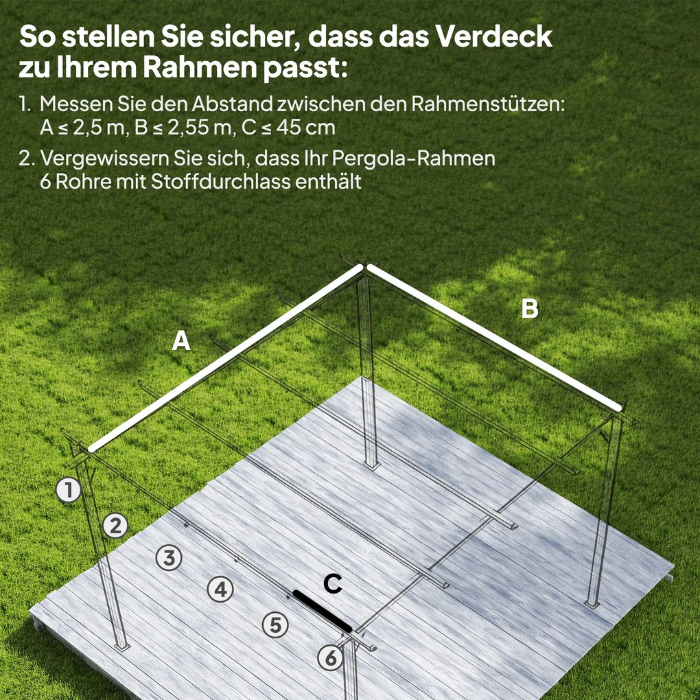 Náhradní střecha pro pergolu 3 x 3 m, zatahovací, s otvory pro odvod dešťové vody, odolná proti povětrnostním vlivům, polyester, 250 x 255 cm krémově…