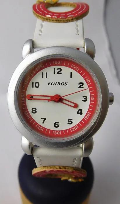 Foibos Dívčí dětské bílo červené hodinky Foibos 2773.2 s motivem kytiček
