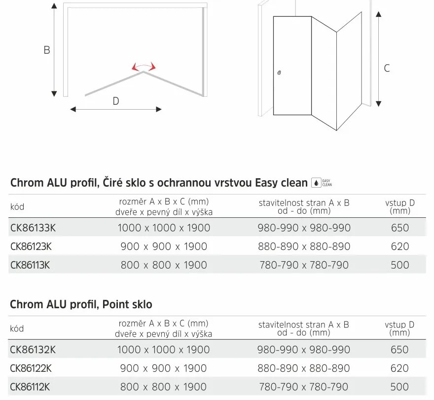 Mereo Mereo, Sprchový kout, LIMA, čtverec, chrom ALU, sklo Point, CK86122K