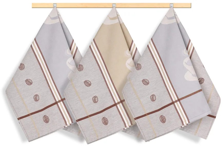 Bellatex Kuchyňské utěrky sada 3 kusů 50x70 cm Espresso hnědá, šedá