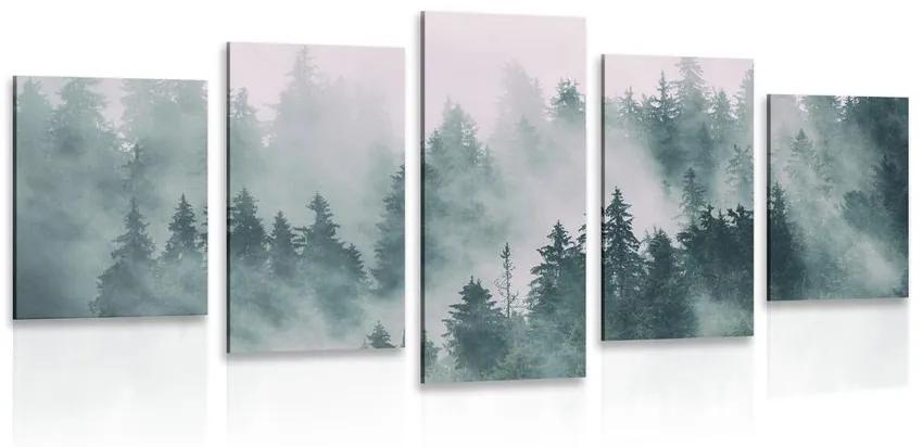 5-dílný obraz hory v mlze