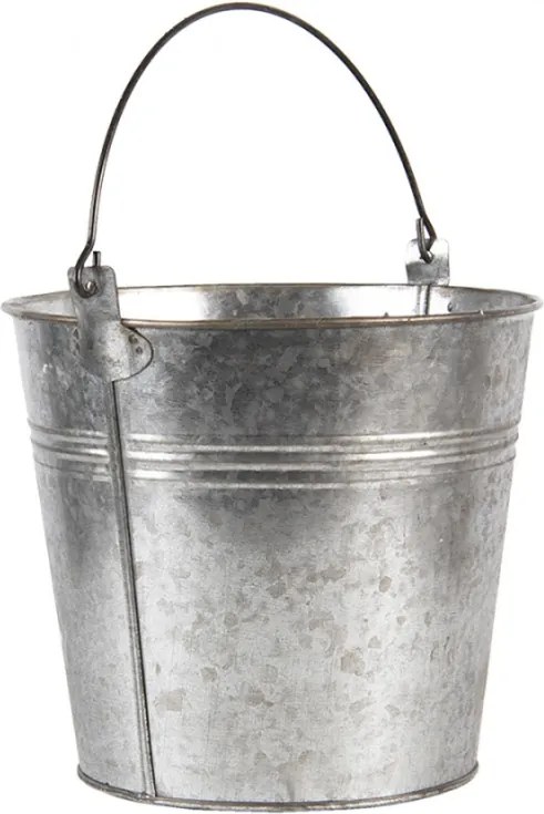 Malý šedivý dekorační plechový kyblík – 18x16/26 cm