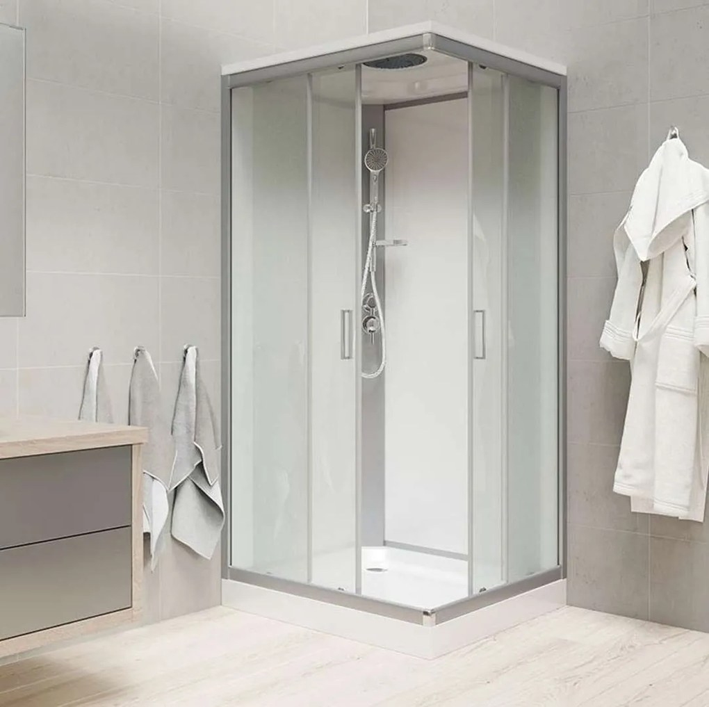 Mereo - Sprchový box 90x90 cm, se stříškou, satin/bílá/sklo Point CK34122KBSW