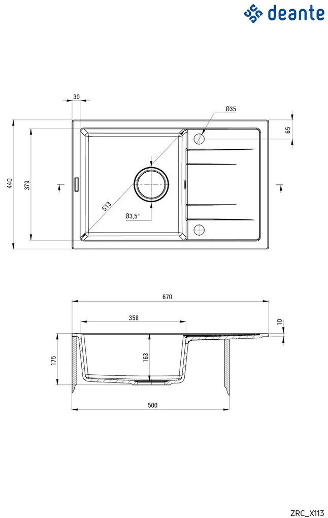 Deante Dřez Corio s odkapávačem, granit - ZRC 2113 grafit