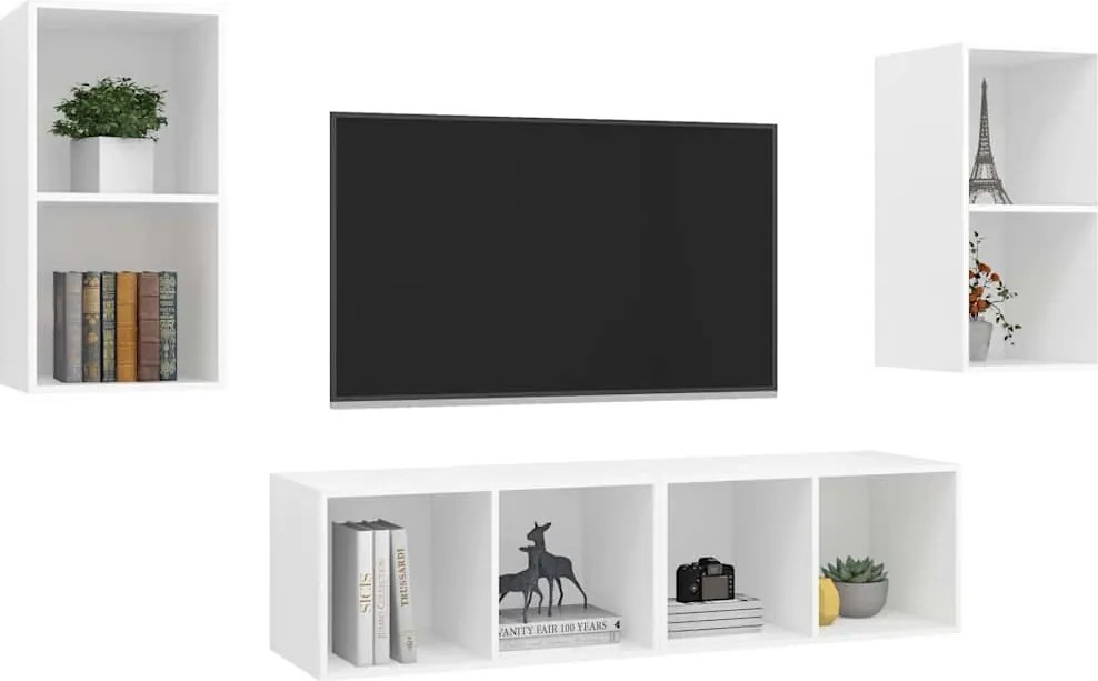 vidaXL Nástěnné TV skříňky 4 ks dřevotříska [3079871] Barva: Bílá