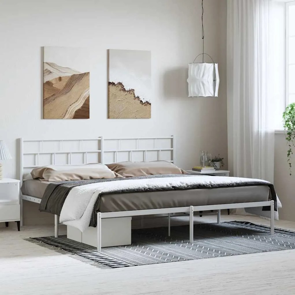 Kovový rám postele bez matrace s čelem bílý 75 x 190 cm