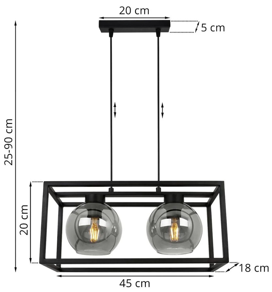 Závěsné svítidlo Haga Cage, 2x grafitové skleněné stínítko v kovovém rámu