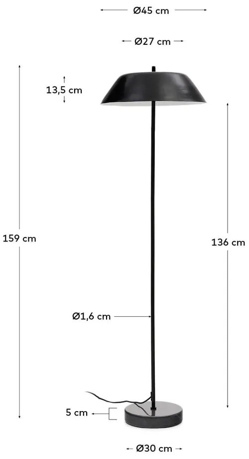 Černá stojací lampa s kovovým stínidlem (výška 153 cm) Sayra – Kave Home