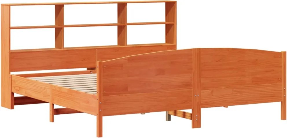 Postel s knihovnou bez matrace 200 x 200 cm masivní borovice 3323094