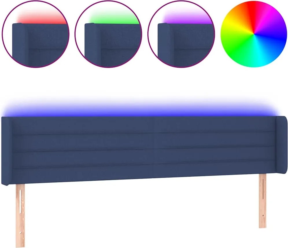 Čelo postele s LED modré 183 x 16 x 78/88 cm textil 3123396