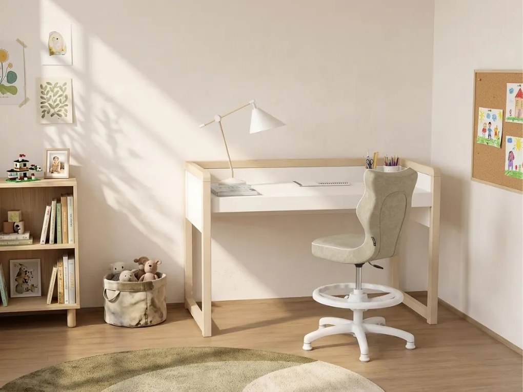 Benlemi Dětský rostoucí stůl STOLLY se dvěma výškami stolu + ergonomická židle BÉŽOVÁ Zvolte rozměr židle: dítě 133 - 159 cm (výška stolu 71 - 82 cm)