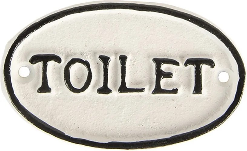 Bílo-černá antik litinová cedulka Toilet - 10*1*6 cm