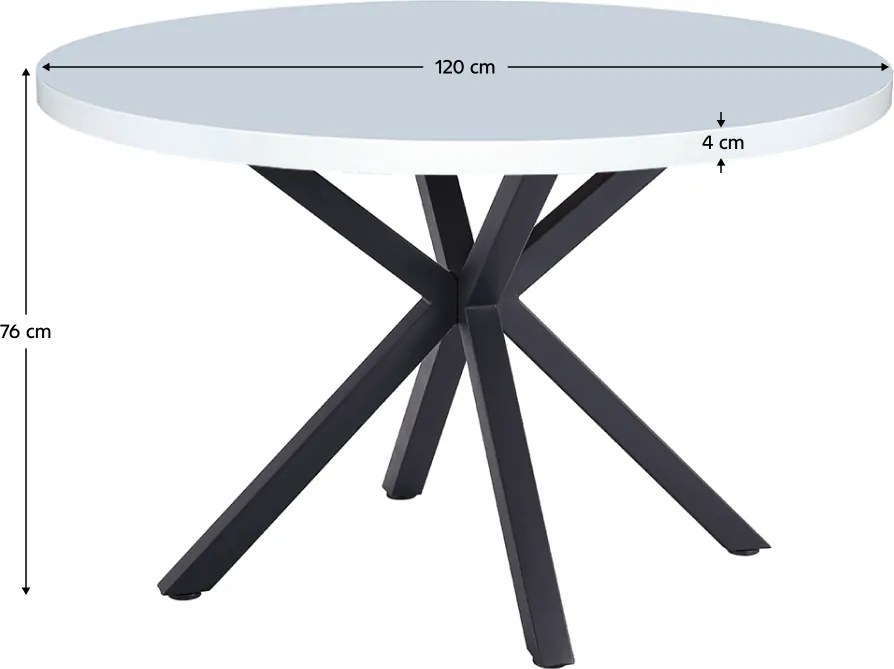 Jídelní stůl, bílá matná/černá, průměr 120 cm, MEDOR